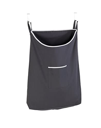WENKO Laundry Hamper Bag Hanging, Over The Door Basket with Hooks for Bathroom, Closet, Space Saving Storage, Wall Mounted, 3.94 x 20.47 x 31.89 in, Gray