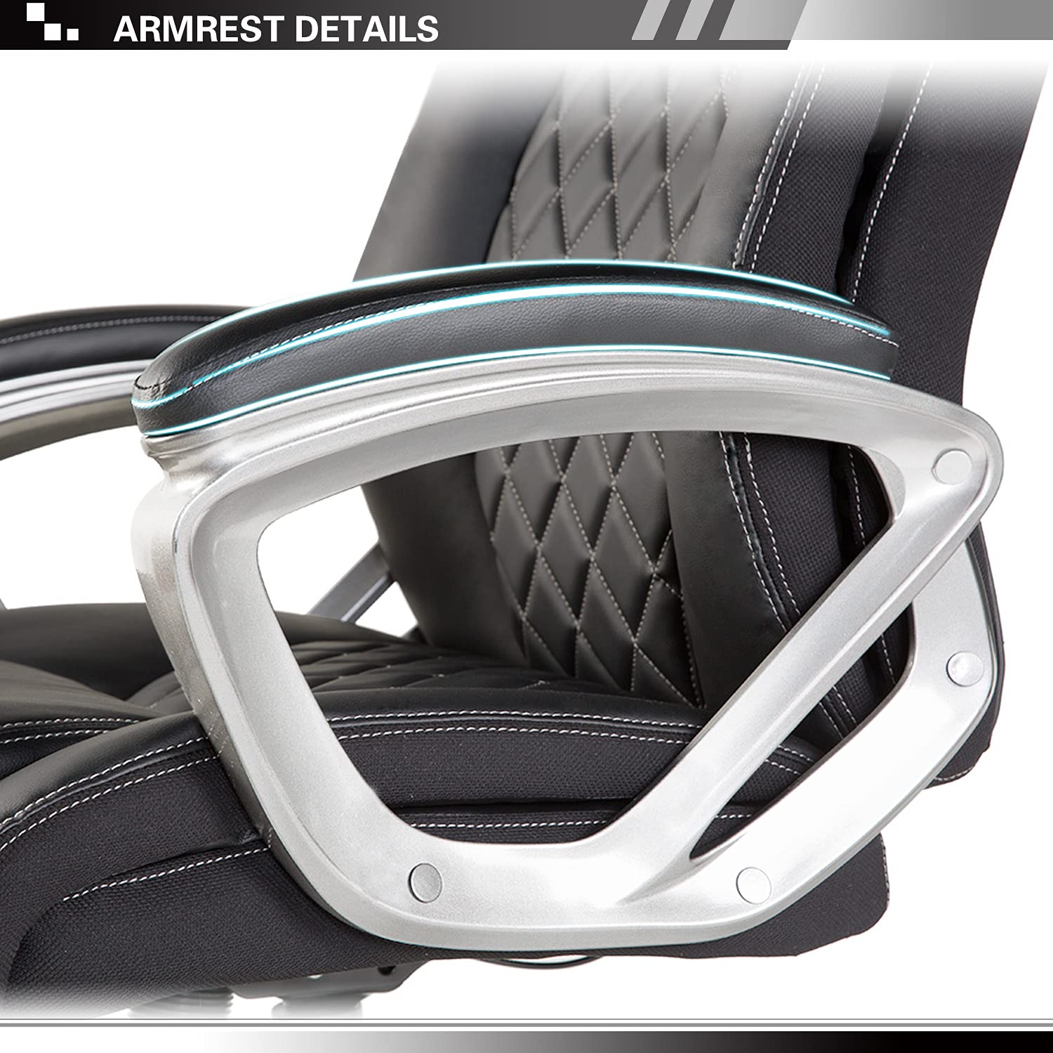 BOWTHY High Back Executive Office Chair 300lbs - Adjustable Built-in Lumbar Support, Ergonomic Leather Computer Desk Chair with Padded Armrest Swivel Chair for Home and Office (Black)