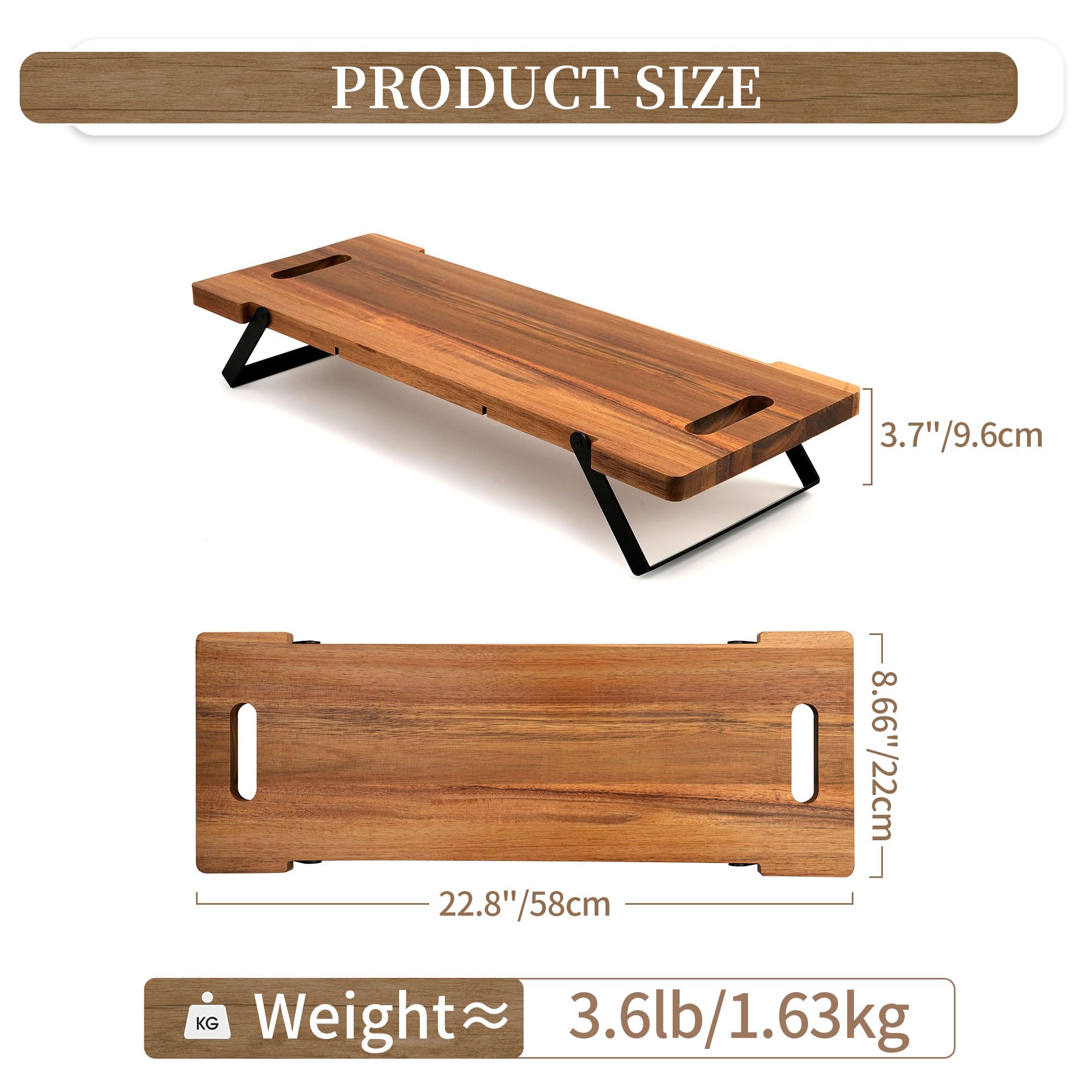 Hanobe Charcuterie Cheese Board Large: Long Acacia Serving Wooden Riser with Handles Folding Appetizer Boards Raised Wood Plank for Parties Buffet Food Display and Farmhouse Counter Decor