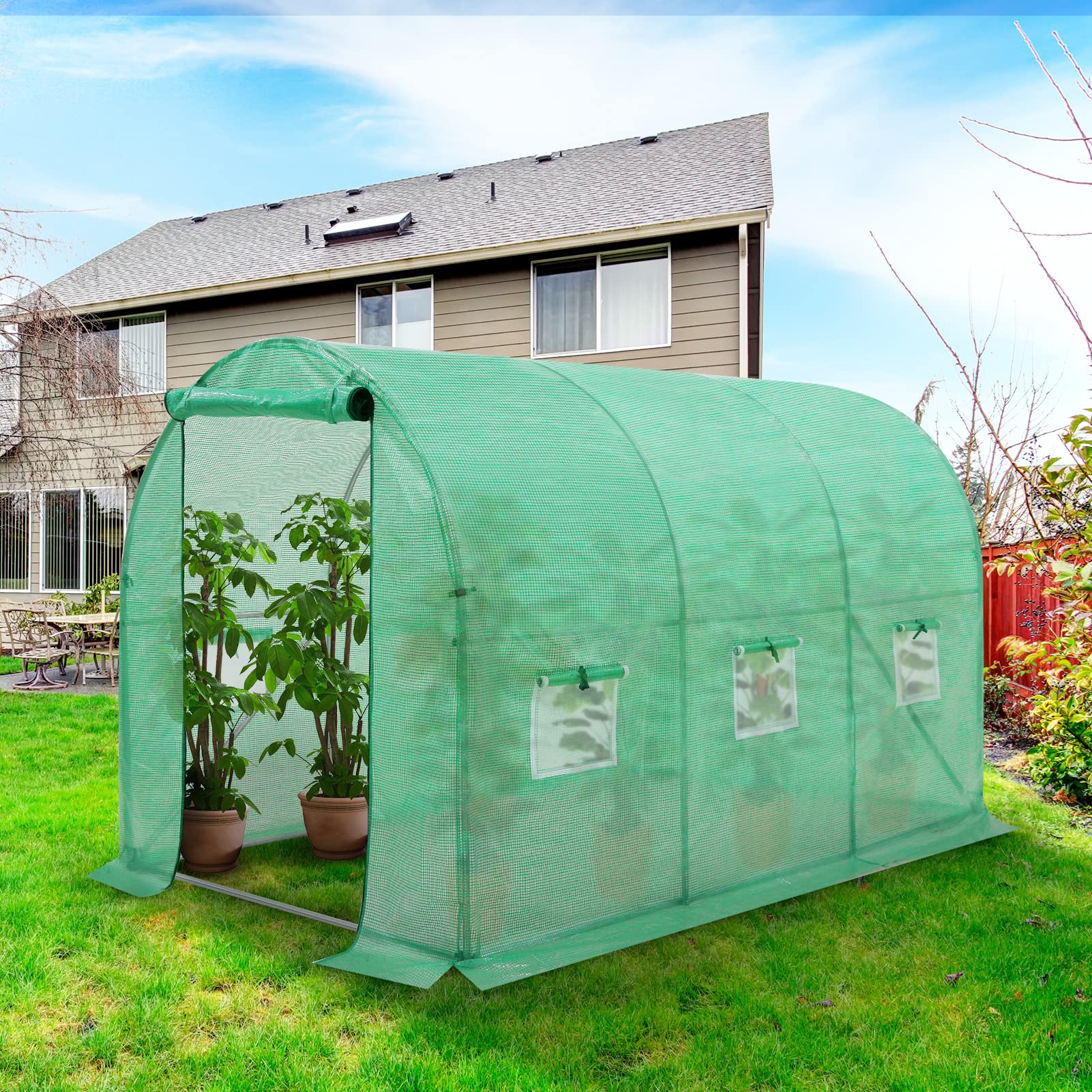 EAGLE PEAK Mini 4 Tier Greenhouse withWheels & Wire Shelves, Portable 28"x19"x67' 'Indoor & Outdoor Green House with Roll-Up Zipper Door,Clear/Green PE Cover
