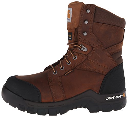 Carhartt mens 8" Rugged Flex Insulated Waterproof Breathable Safety Toe Leather Work Boot Cmf8389 Construction Shoe, Brown, 10.5 US