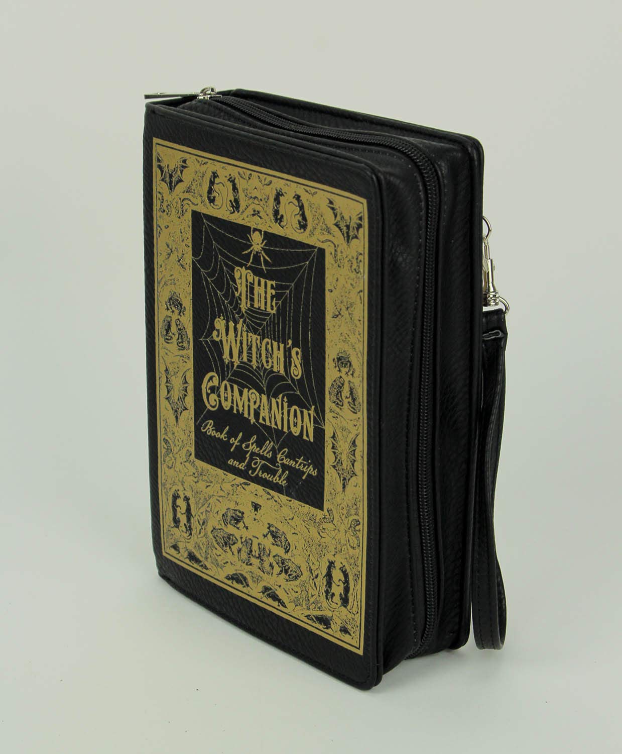 Things2Die4 Black and Gold Witch's Companion Book Crossbody Purse
