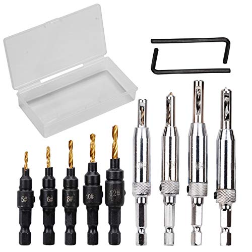 Eagles 4PCS Self centering Hinge Drill Bits for Door Cabinet + 5PCS HSS Woodworking Countersink Drill Bit Set with Free Wrench for Pilot Holes