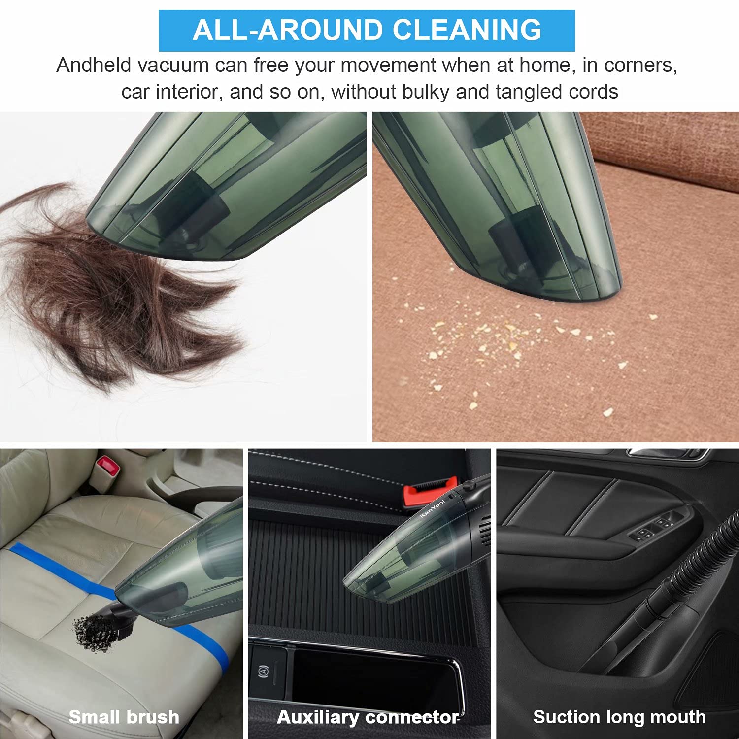 Car Vacuum Cleaner, Cordless Handheld Vacuum Cleaner, Small Portable Cordless Rechargeable Handheld Vacuum Cleaner for Home and Car Cleaning