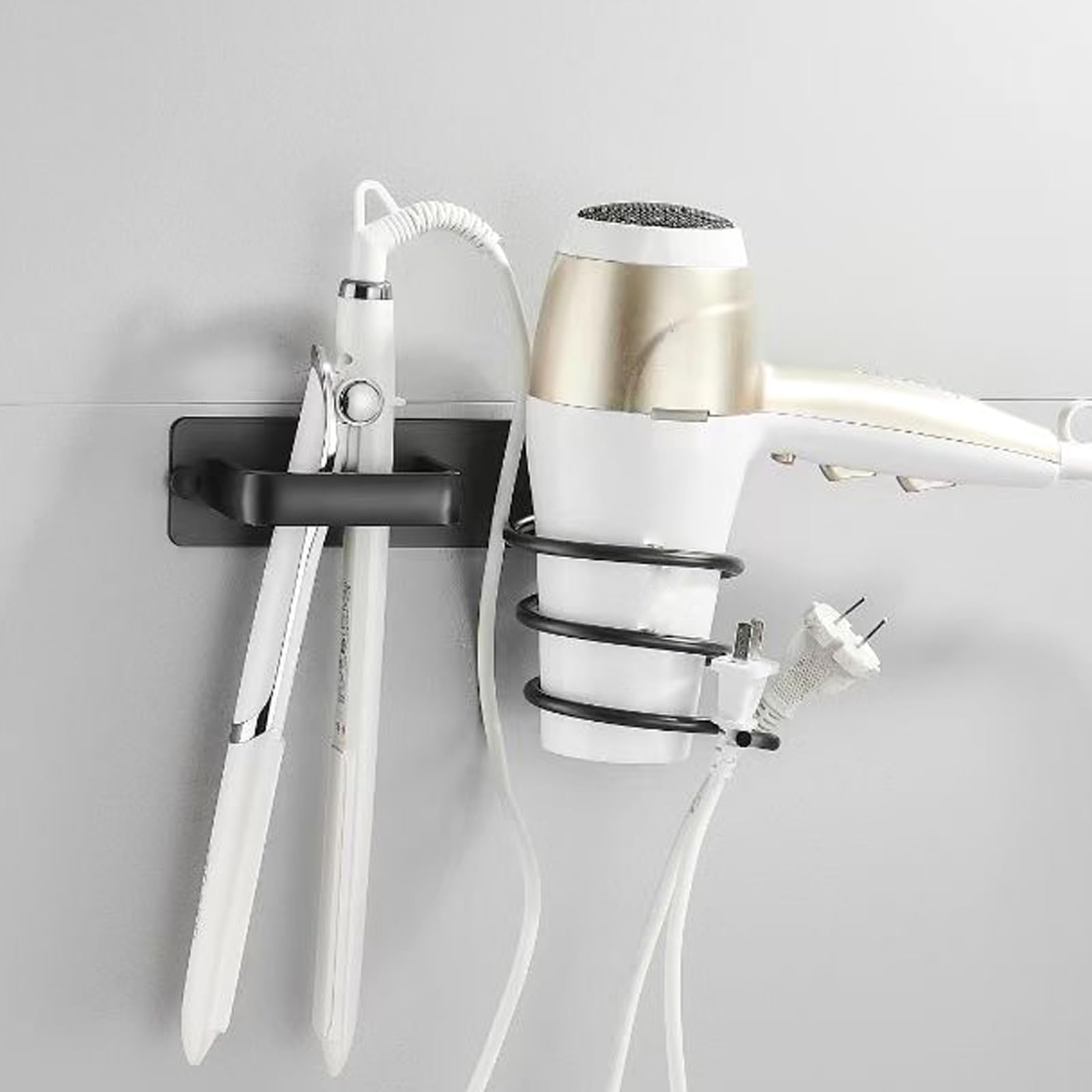 Fine tools Wall-Mounted Hair Dryer Holder Hair Straightener Holder Keep Your Styling Tools Neat and Tidy Space-Saving Solution with Easy Installation (Silver)