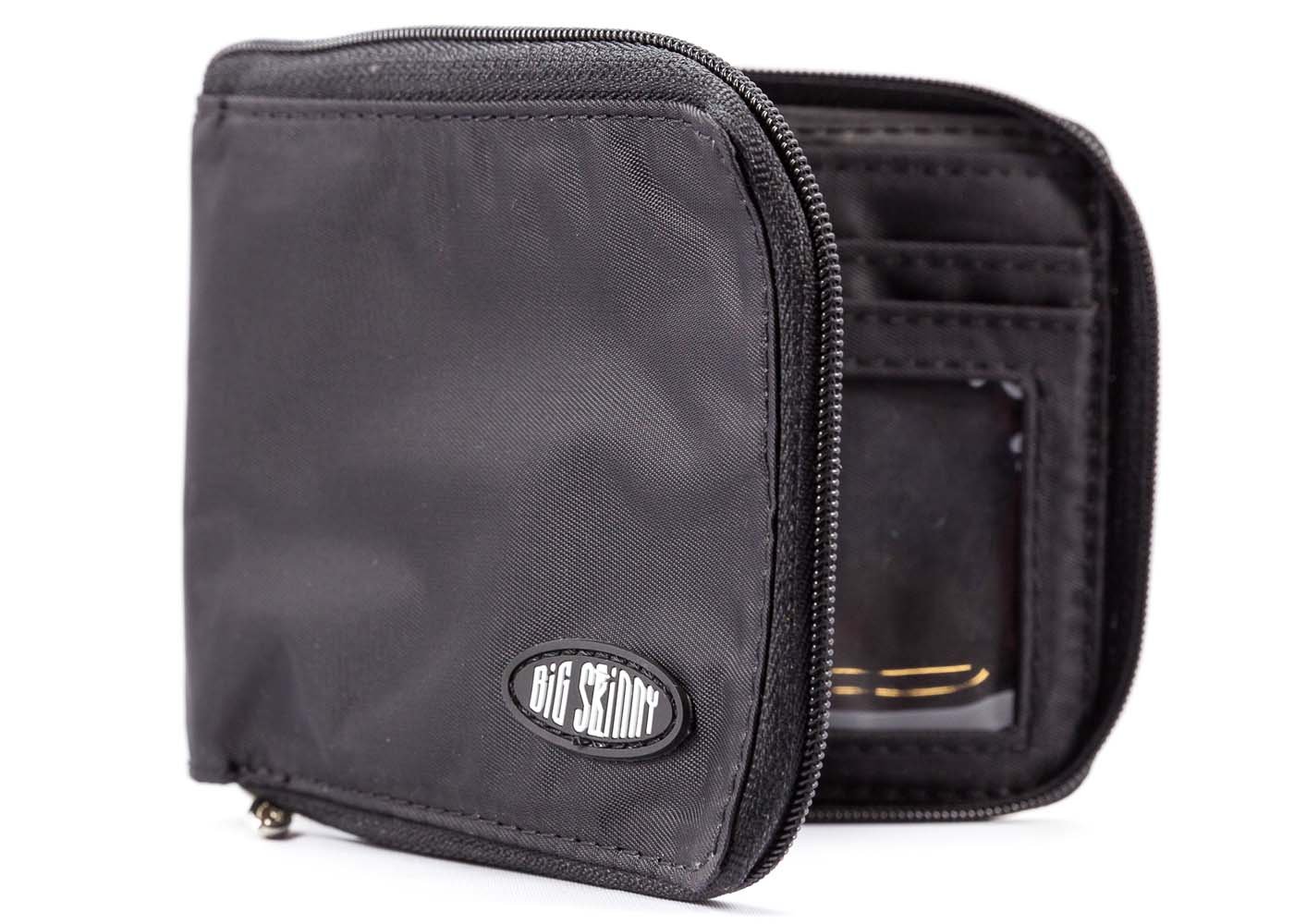 Big Skinny Men's Zippered Bi-Fold Slim Wallet, Holds Up to 25 Cards, Black