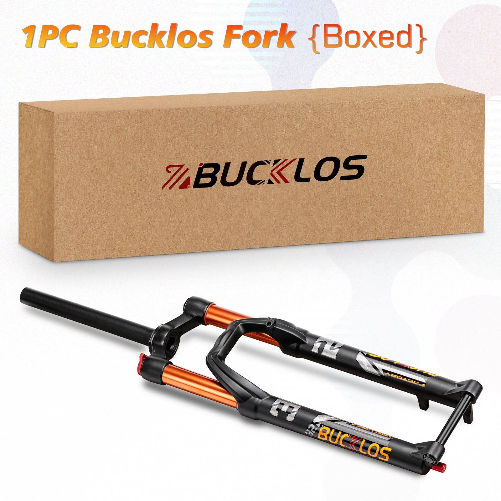 BUCKLOS 26/27.5/29 inch MTB Fork 120mm Travel, 1-1/8" Straight/Tapered Mountain Bike Fork Rebound Adjust, 15mm×100mm Axle, Manual Lockout Air Shock