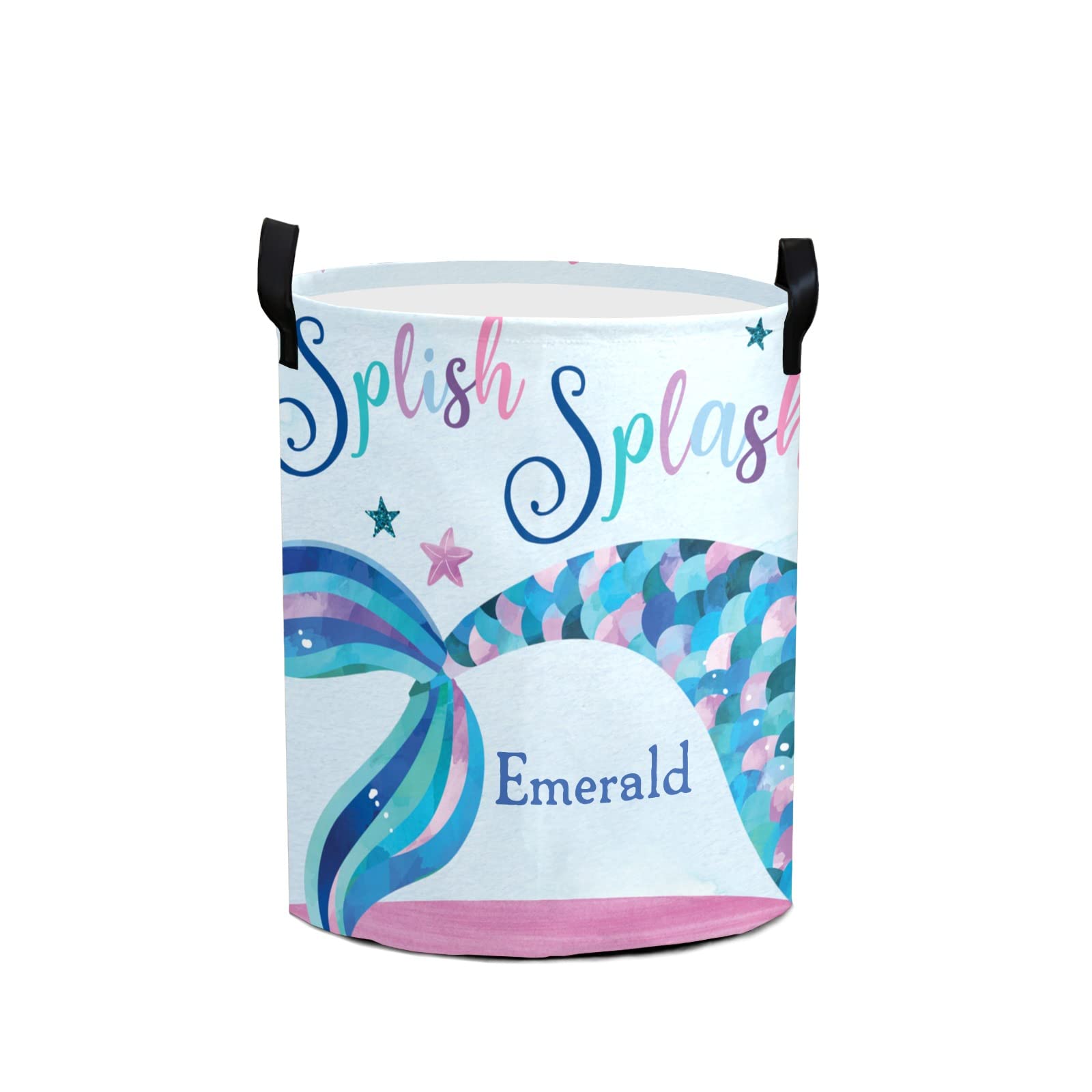 Custom Fantasy Watercolor Mermaids Laundry Basket Handles Collapsible Hamper Foldable Storage Bin Living Room Office Bathroom Bedroom