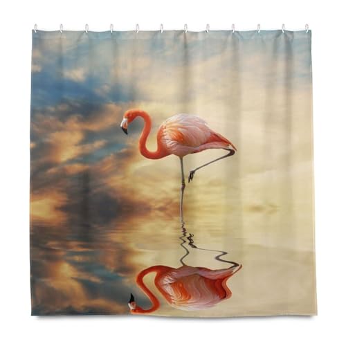 BLuevi Sea Surface Flamingos Shower Curtain for Bathroom Waterproof Fabric with Hooks 72x72 Inch