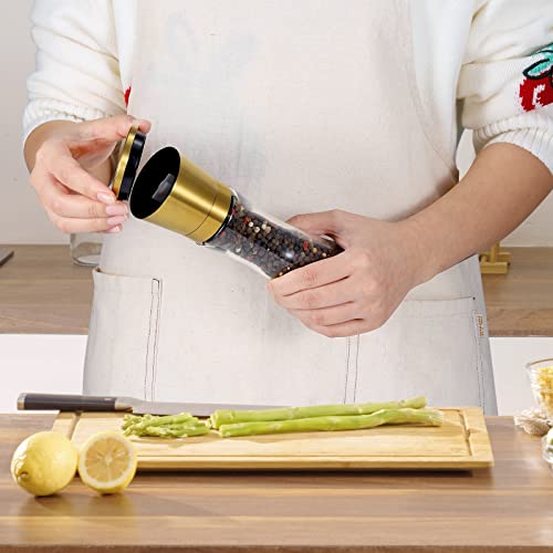 VEVOK CHEF Gold Salt and Pepper Grinder Mill Set Stainless Steel Pepper Shaker Adjustable Ceramic Coarseness Salt Grinder Black Pepper Spice Grinder Mill