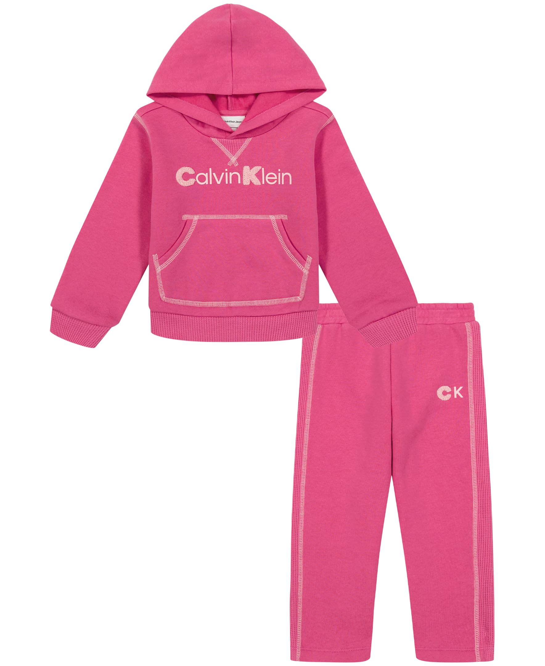 Calvin Klein Girls, 2-Piece Fleece Sweatshirt & Sweatpant Set, Ultra-Soft & Comfortable Fit, Phlox Pink