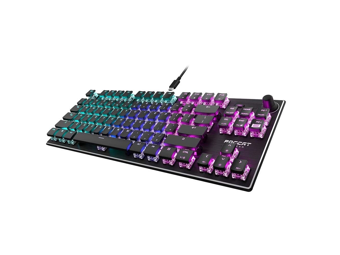 ROCCAT Vulcan TKL Linear PC Gaming Keyboard, Titan Switch Mechanical with Per Key AIMO RGB Lighting, Tenkeyless, Compact Design, Anodized Aluminum Top Plate, Detachable USB-C Cable, Black