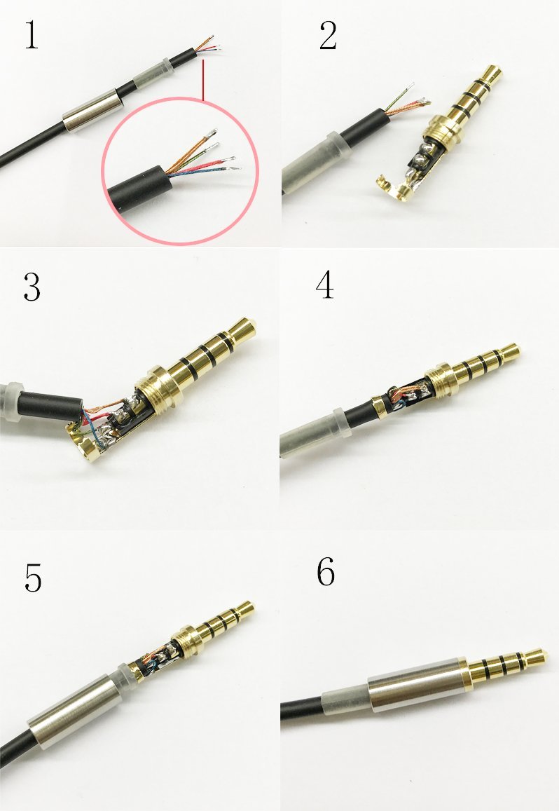 KetDirect 2Pcs Gold 4 Pole 3.5mm Male Repair headphone Jack Plug Metal Audio Soldering headset connector Black