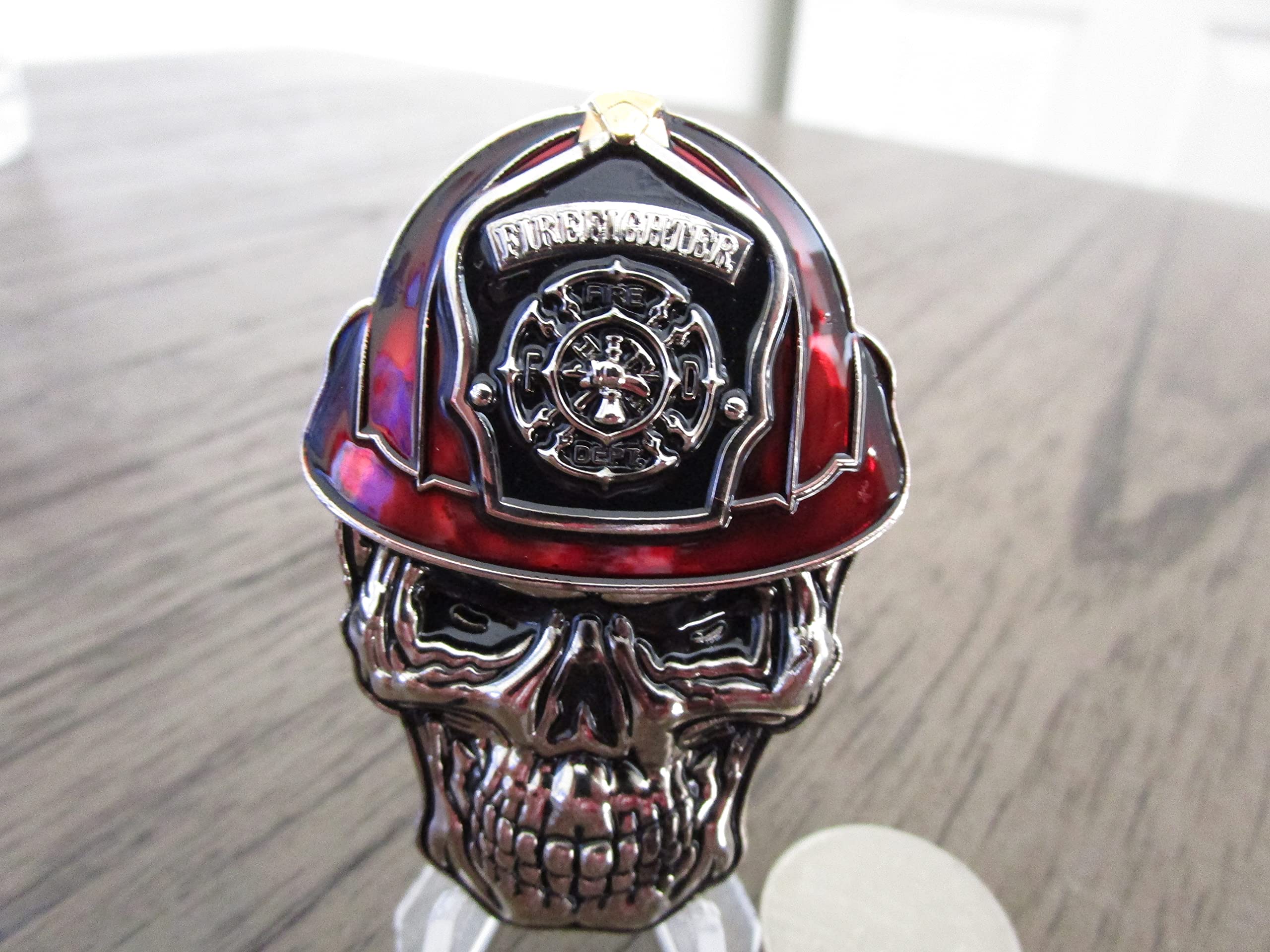 Firefighter First Responder Prayer Skull Challenge Coin