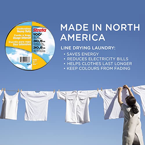 Strata 100 Feet Clothesline Outdoor Heavy Duty Galvanized Wire Steel Cable, Gold PVC Coating - Clothes Line Wires for Outside Laundry Drying