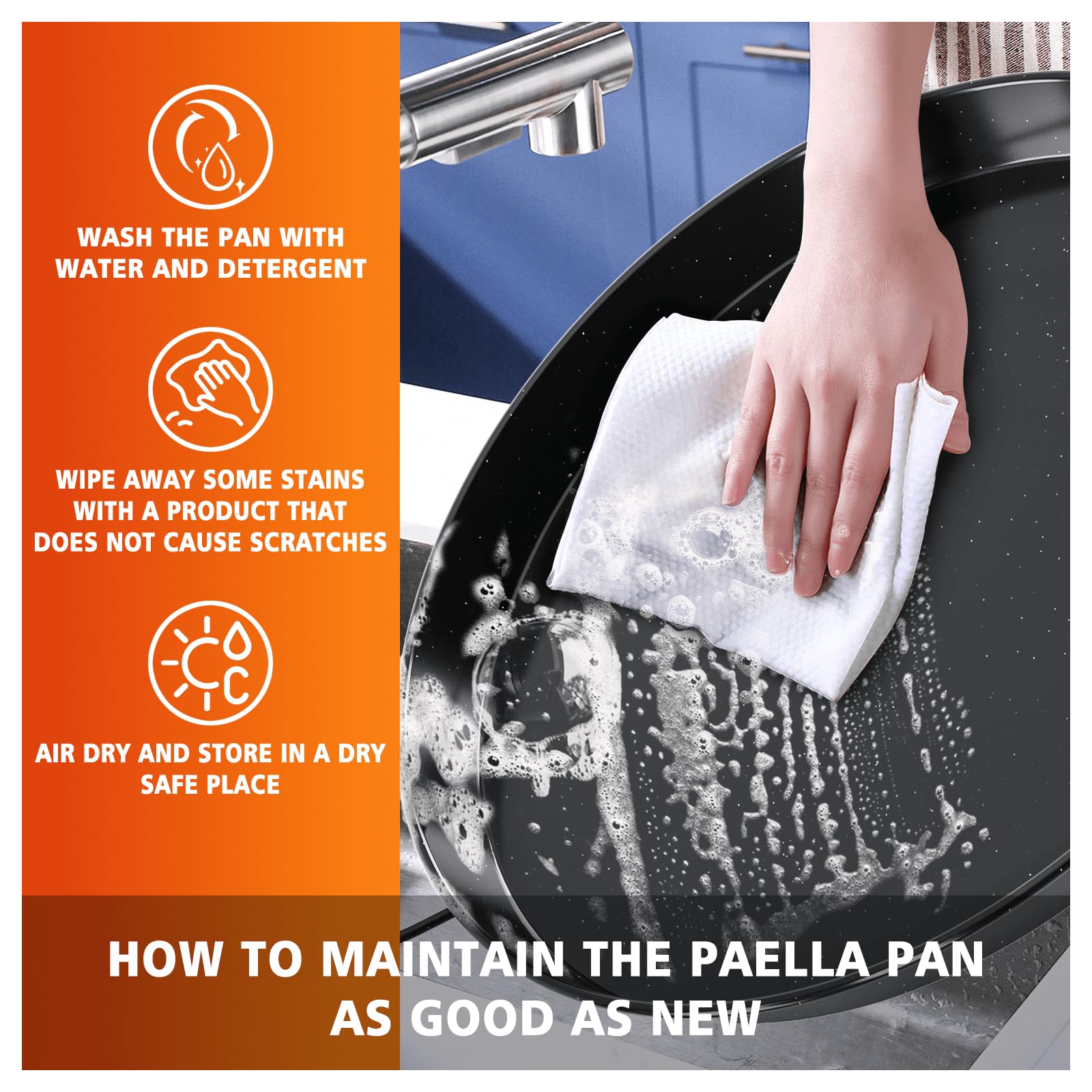 GRISUN Paella Pan 16 inches | Enameled Paella Pan for 8 Servings | Nonstick Pan for Authentic Spanish Dishes | Enameled Skillet Ideal for Restaurants and Home Cooking