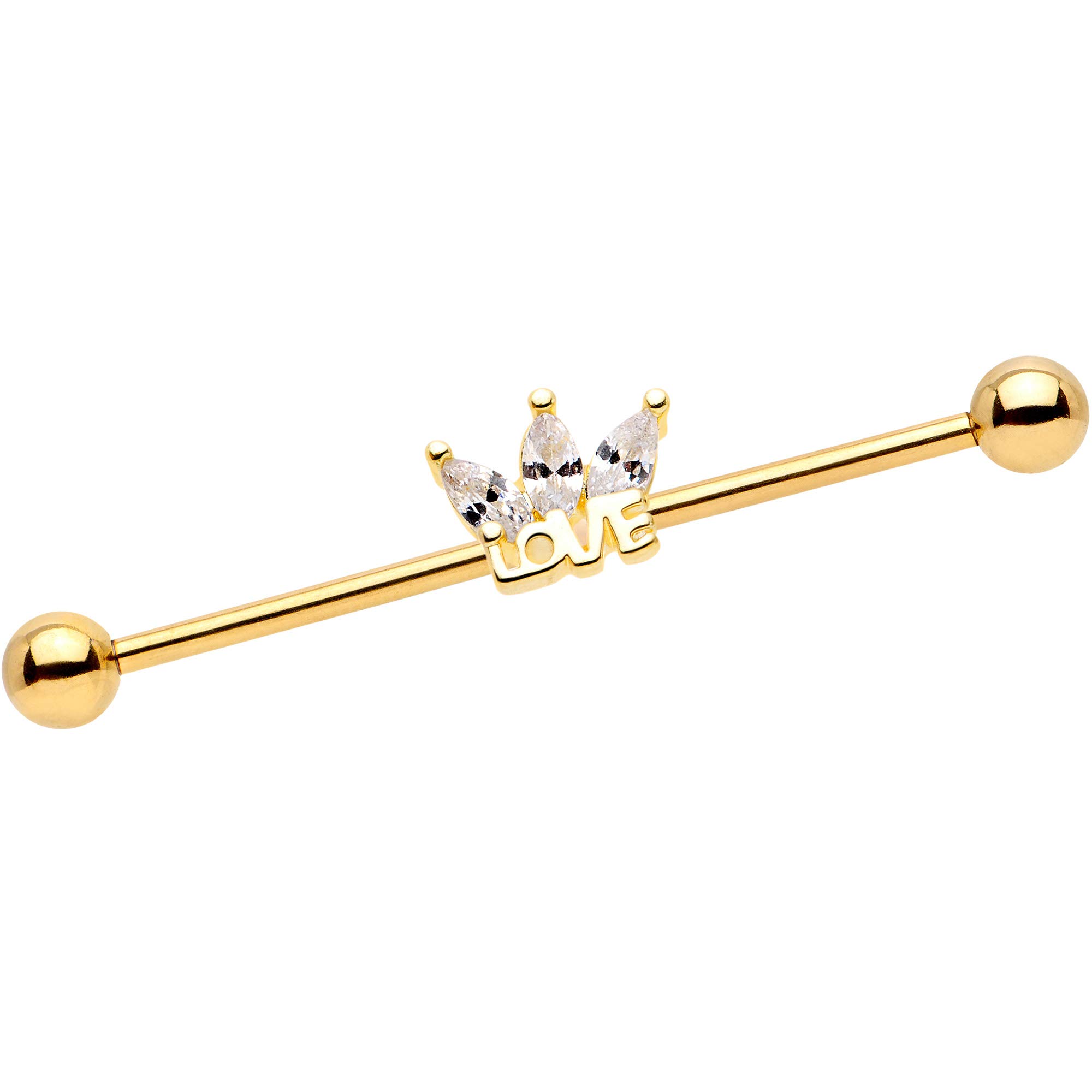 Body Candy Womens 14G Plated Steel Helix Cartilage Earring Clear Love Crown Industrial Barbell 1 1/2"