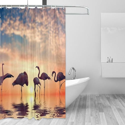 BLuevi Sunset Flamingos Shower Curtain for Bathroom Waterproof Fabric with Hooks 72x72 Inch