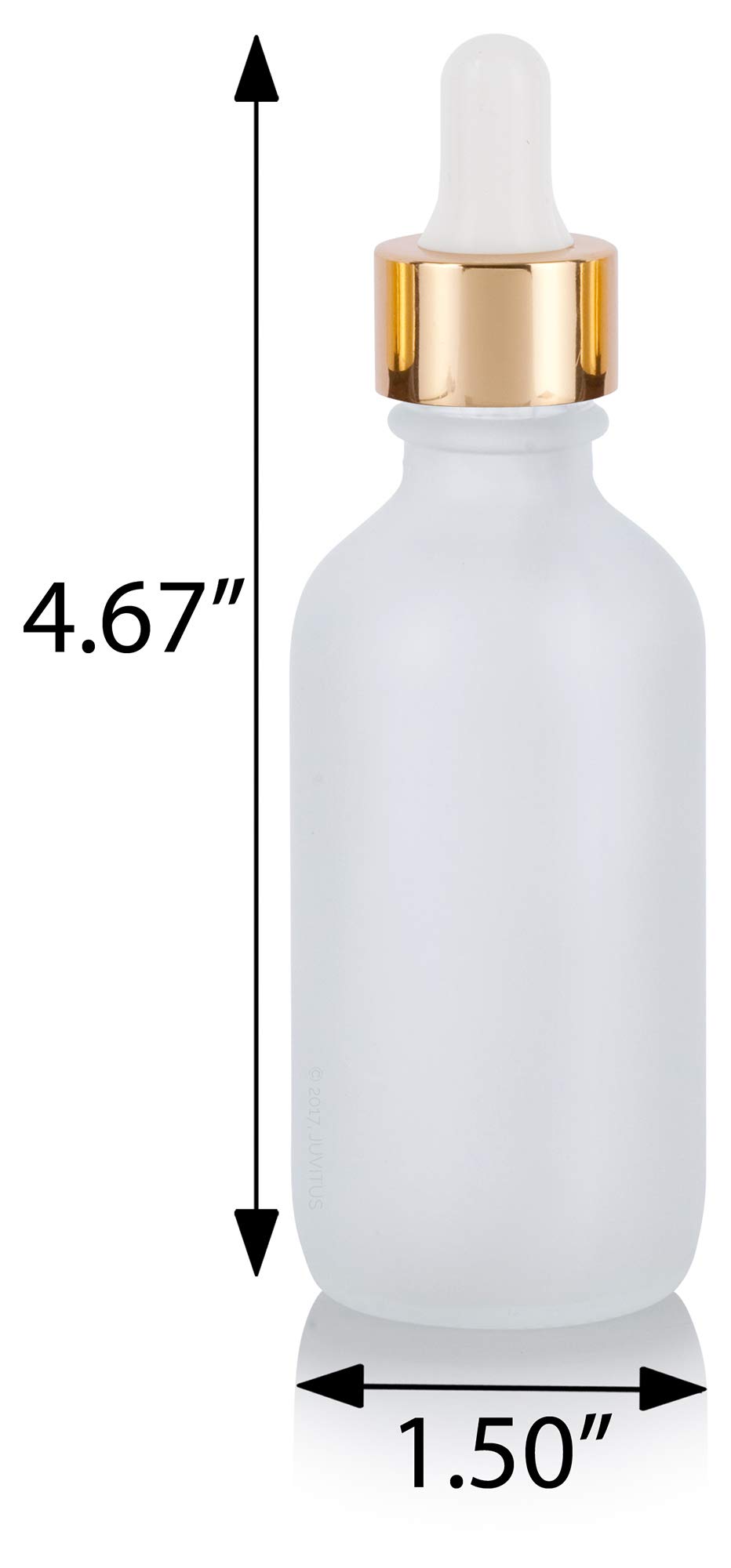 JUVITUS 2 oz / 60 ml Frosted Clear Glass Boston Round Empty Bottle Containers with Silver Metal and Glass Dropper (24 pack) + Funnel