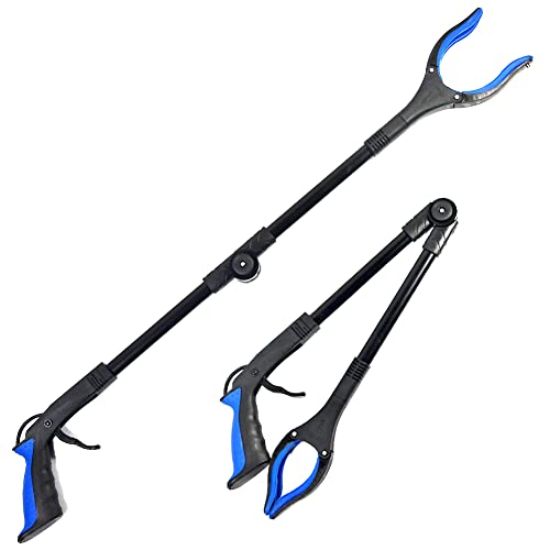 PTFJZ Fish Tank Accessories - 31" Aquarium Tweezers Grabber for Aquarium Landscaping Decoration Grab and Place Garbage Cleanup Foldable Gripper Multi-Function Mobility Aid Reaching Assist Tool(Blue)