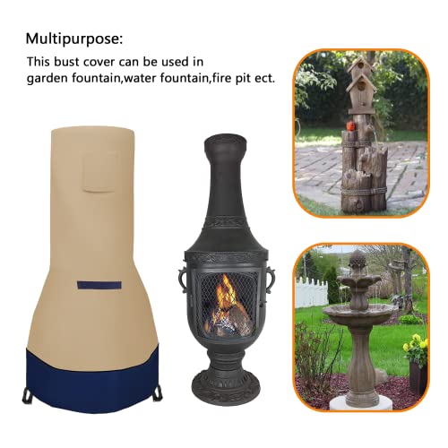 DUSTYPROTE Chiminea Cover,Weather-Proof Chiminea Fire Pit Cover,Fire Pit Heater Cover Waterproof,Clay Chiminea Cover Large Size, Khaki Patchwork Dark Blue, Cover Only