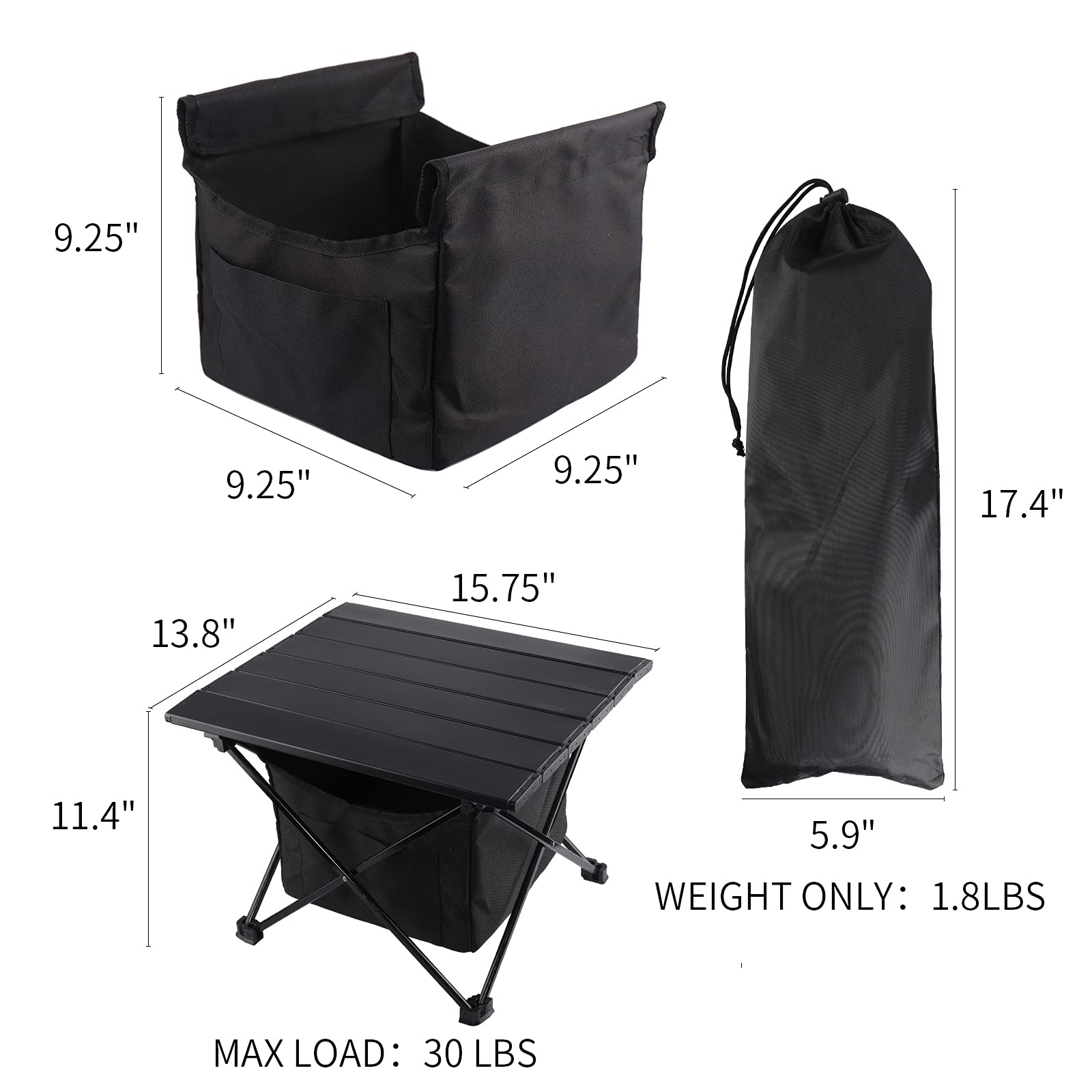 BlueZOO Portable Camping Table with Carrying Bag, Lightweight Aluminum Foldable Tabletop for Outdoor Camp, Cooking, Picnic, BBQ, Folding Beach Tables with Storage for Sand, 15.8x13.8x11.4inches