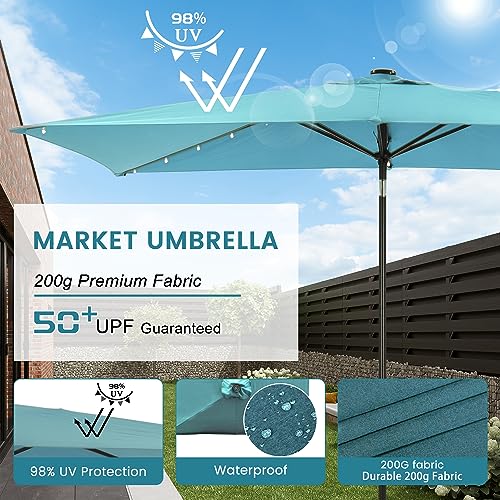 MONDAWE Outdoor Solar LED Patio Umbrella 10 x 6.5 FT Rectangular Market Umbrella with Lights, Tilt and Crank Aluminum Commercial Table Umbrella for Pool Backyard Balcony