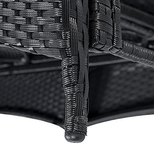 DHHU Foldable Chaise Sun Lounger Terrace, Outdoor Rattan Lounge Chair, Adjustable Back Recliner, (2 Set), Black Wicker/Green Cushion