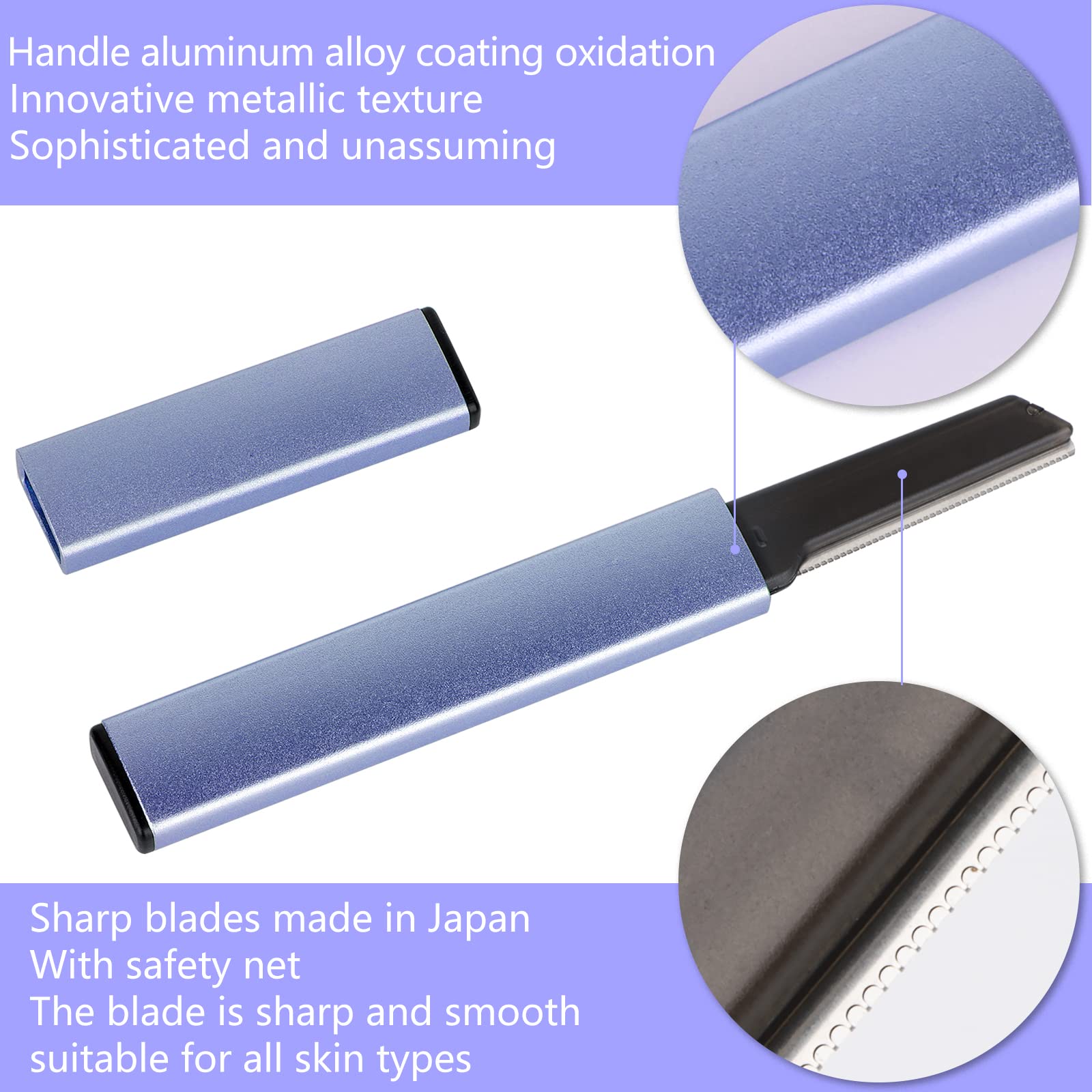 Dermaplaning Tool,Safe aluminum alloy eyebrow Razor, Eyebrow Trimmer Shaper,Face Razors for Women, metal matte material can be replaced with blades (Blue)