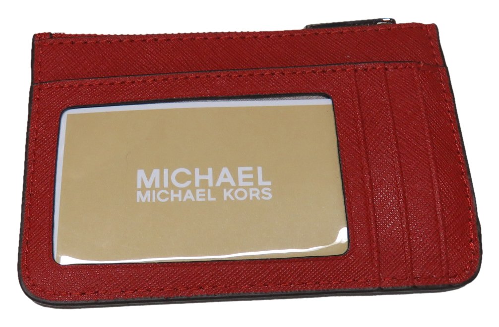 Michael Kors Jet Set Small Top Zip Coin Pouch with ID Holder - Saffiano Leather (Red)