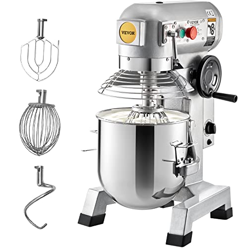 VEVOR Commercial Food Mixer, 10Qt Commercial Mixer with Timing Function, 450W Stainless Steel Bowl Heavy Duty Electric Food Mixer Commercial with 3 Speeds Adjustable, Perfect for Bakery Pizzeria