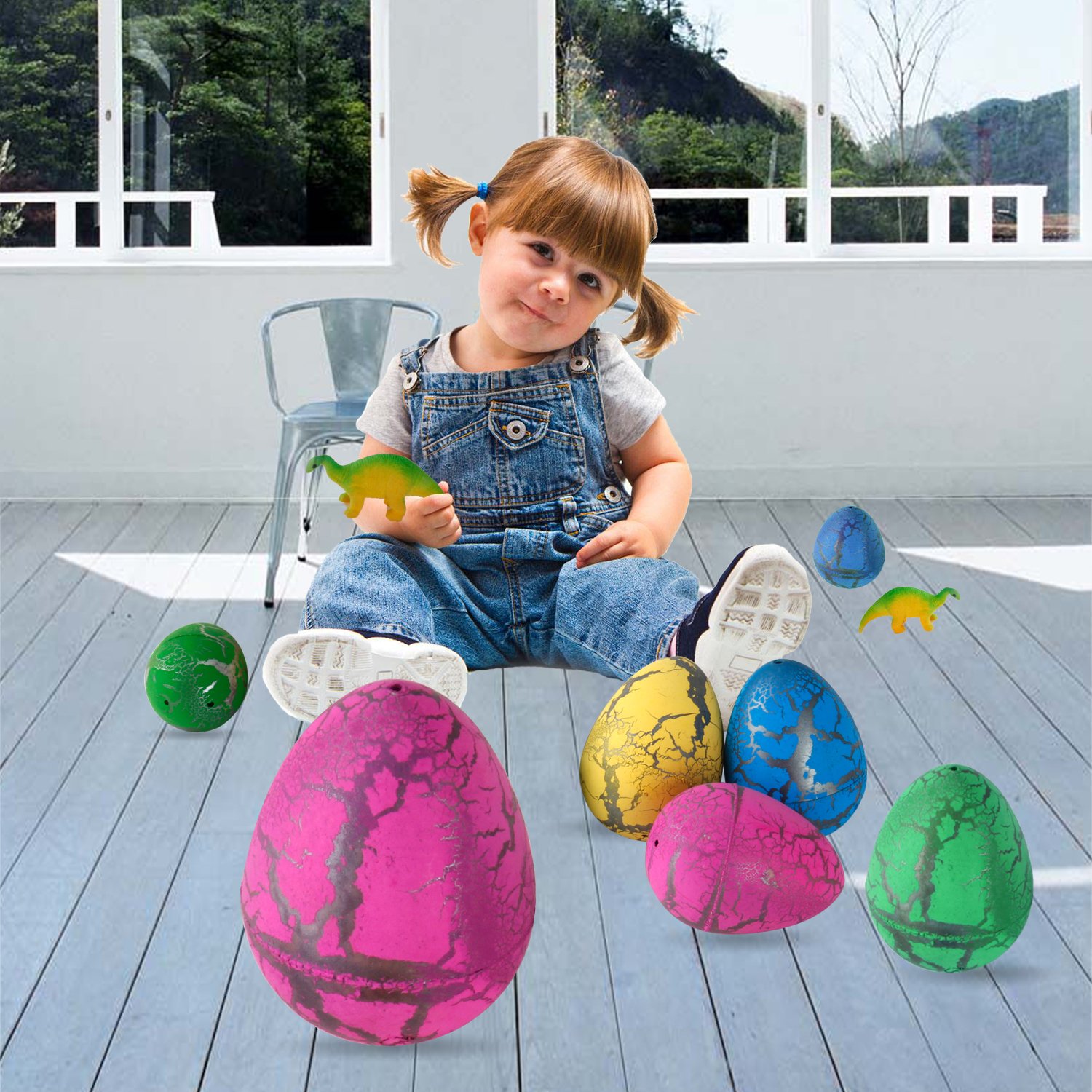Kictero 12 Pcs Dinosaur Eggs with Bonus10 Pcs Dinosaur Stamps, Crack Easter Dinosaur Eggs That Hatch in Water, Grow Eggs with Dinosaur Figures Inside Toy for Boys/Girls, Birthday Party Favors