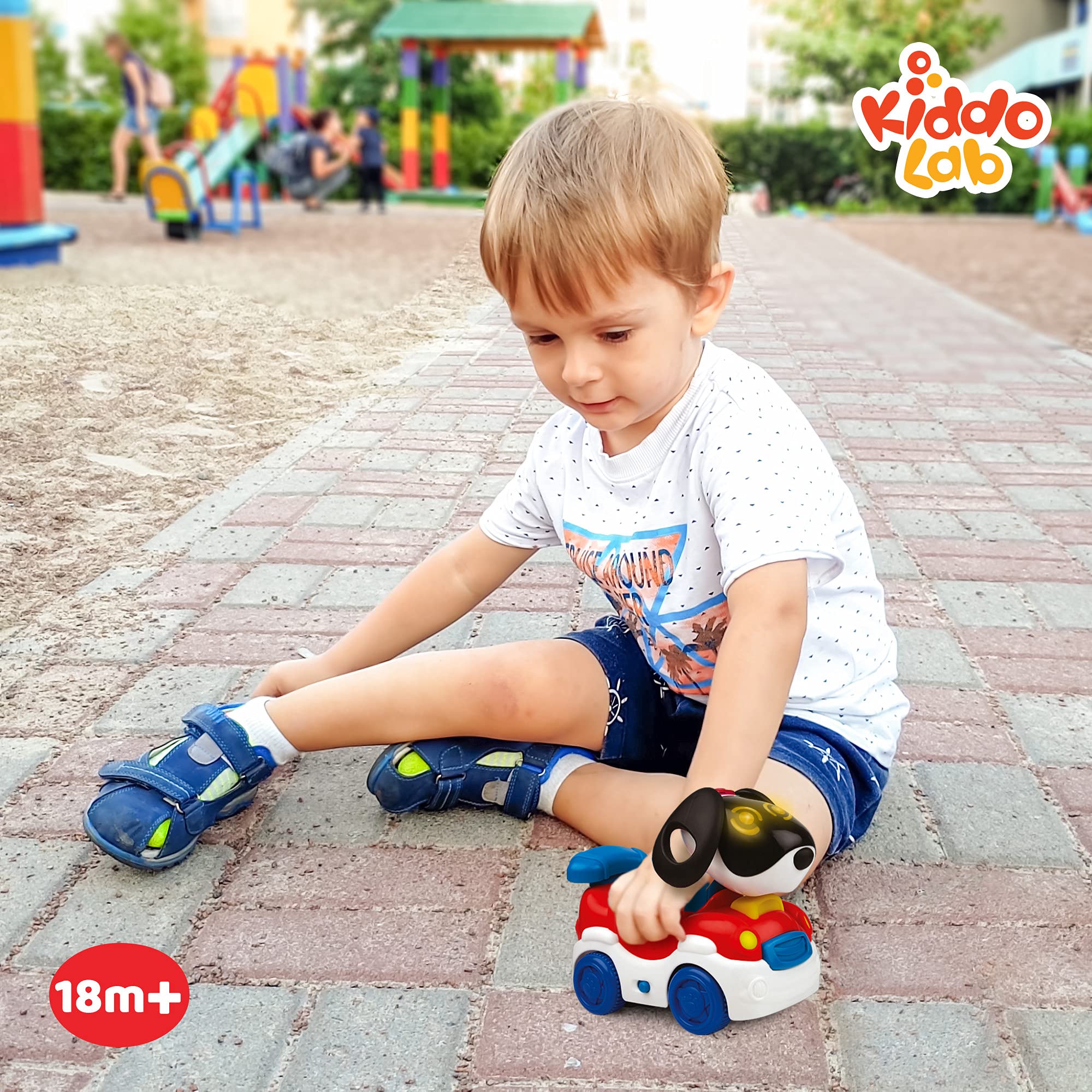 Kiddolab Remote Control Car for Toddlers & Dog Interactive Toy with Straight Driving Car Mode, Wobbling Doggy Mode - Fun Musical Toys with Lighted Eyes for Boys & Girls 18 Months Old & Above