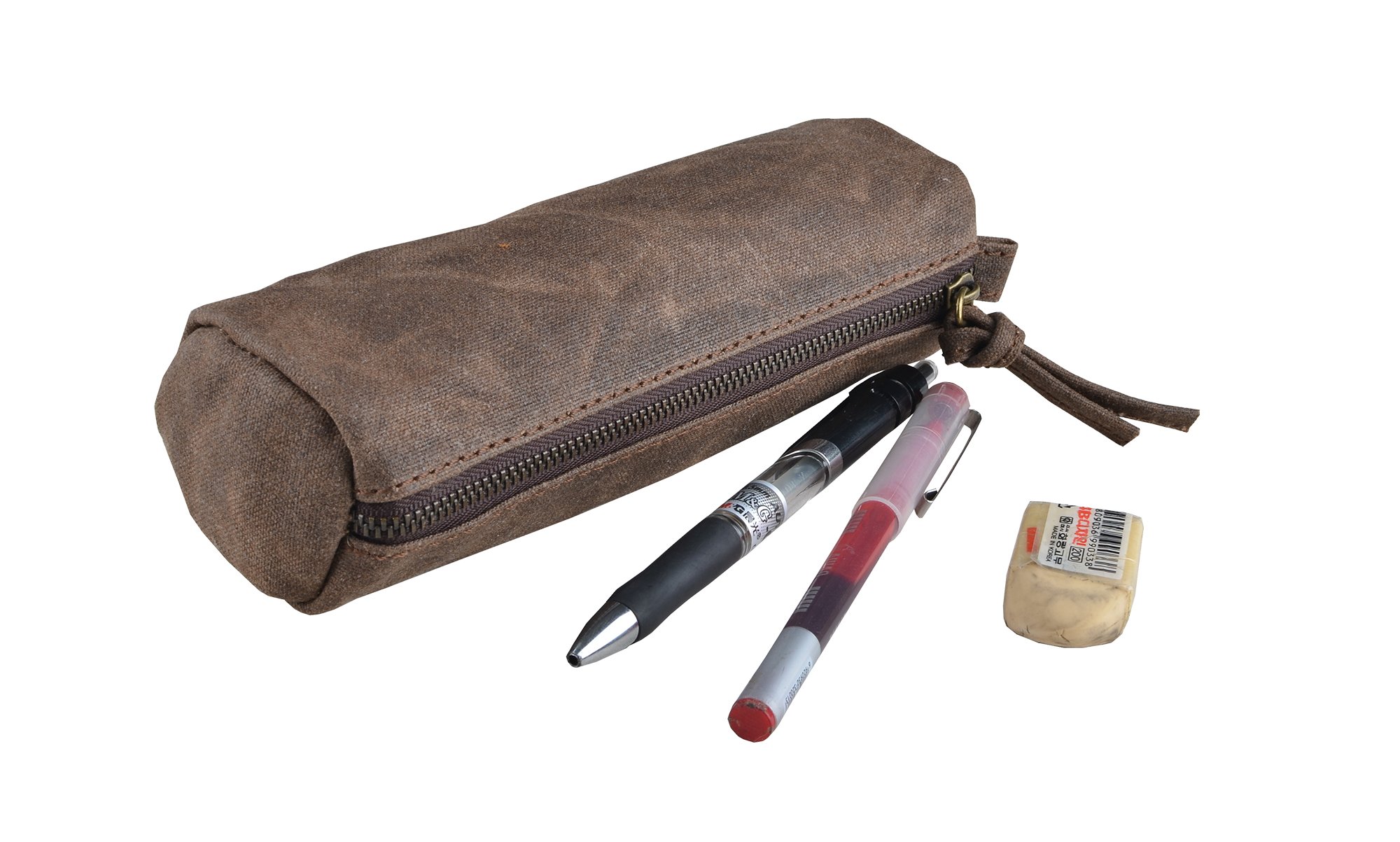 Gootium Vintage Waxed Canvas Pencil Case Organizer For Artists, 7"x2"x2.5"