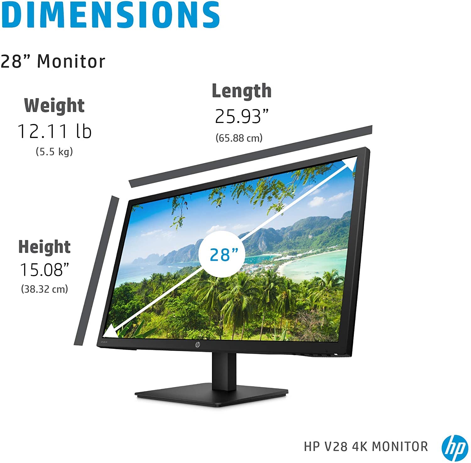 HP New Premium v28 4K Monitor: 28" UHD 3840 x 2160 (4K) TN Slim-Edge Display, AMD FreeSync Tech, Height/Tilt Adjustment, HDMI, DisplayPort, 1ms Response time, 16:9 Aspect Ratio, 60Hz, TF HDMI Cable