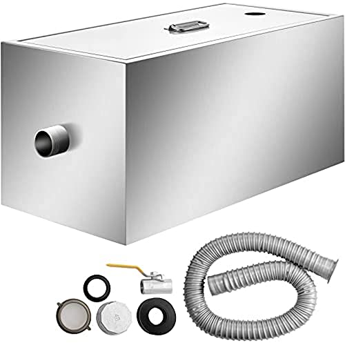 VEVOR Fettabscheider 22,71 LPM, 6 GPM Commercial, 8 LB Interceptor, Stainless Steel w/Top & Side Inlet, Under Sink Grease Trap for Restaurant Factory Home Kitchen