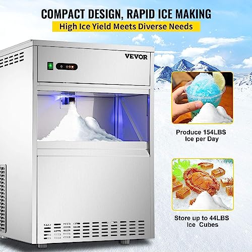 VEVOR Flake Ice Maker, 154lbs/24h Commercial Ice Maker Machine ETL Approved Food Grade Stainless Steel Flake Ice Machine for for Seafood Restaurant Laboratories etc