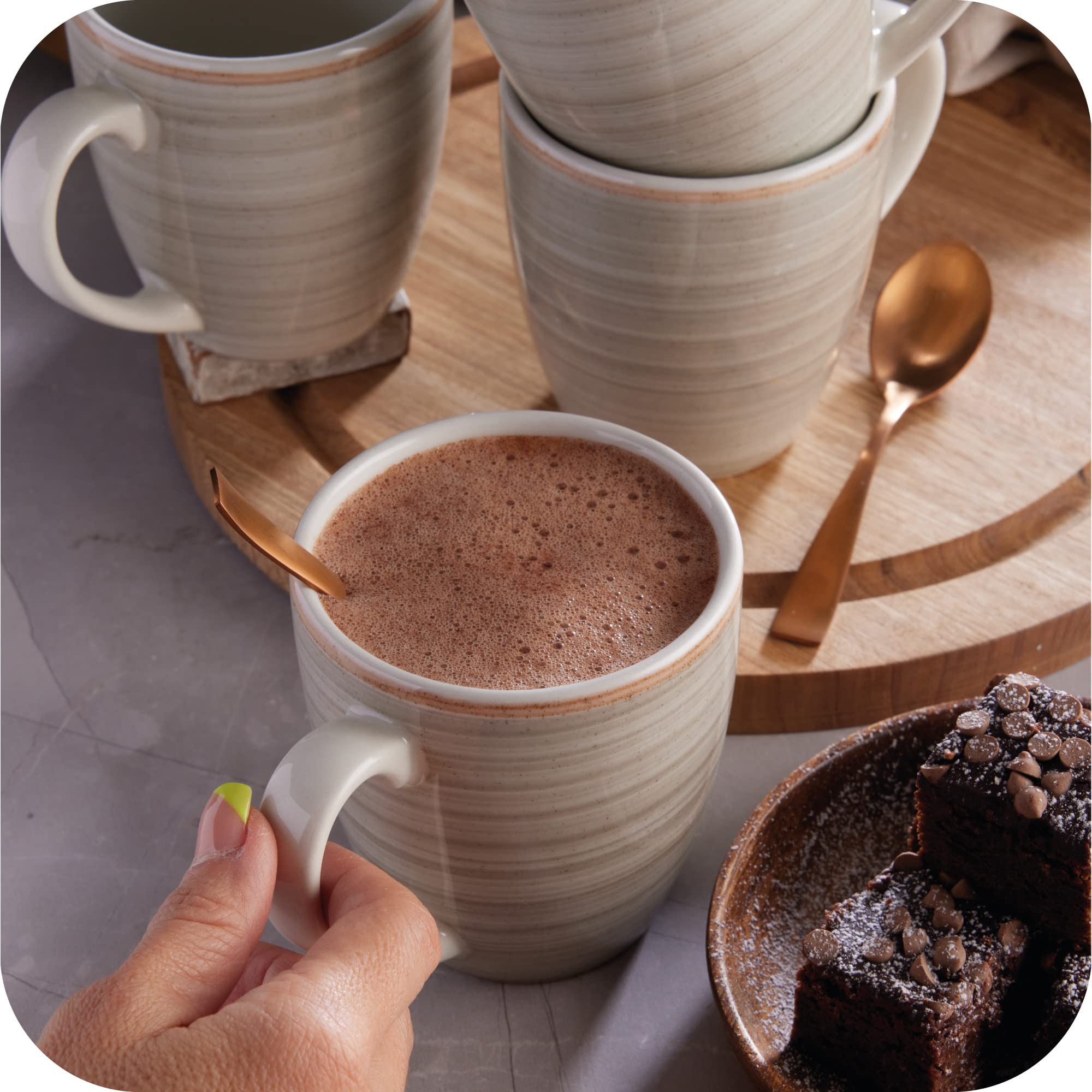 Corona Mugs set of 4 | Perfect for Coffee and Tea Lovers | Gray Caoba 12.8 oz - 380cc|4 Pieces|Ceramic|Hand Painted |Cerámica