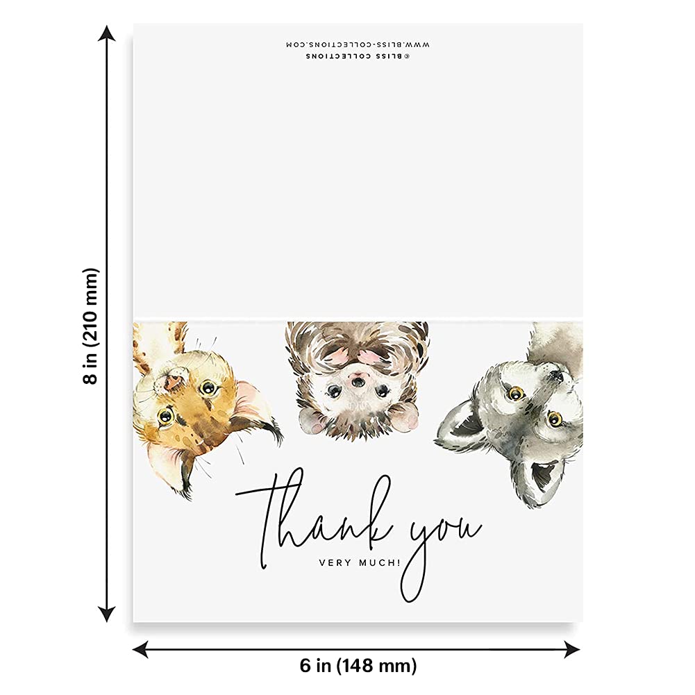 Bliss Collections Woodland Animal Thank You Cards with Envelopes, 25 Pack, 4x6 Inches, 100% Unique Designs