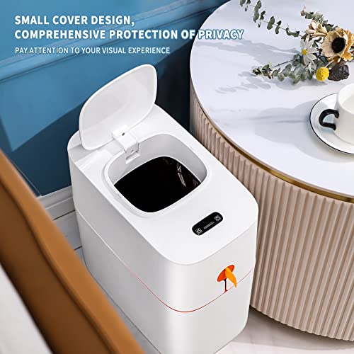 MOPALL Trash Cans for Bathroom,Automatic Garbage Cans with Lids for Bedroom,15L Smart Dogproof Slim Plastic Narrow Garbage Bin,4 Gallon Wastebasket for Living Room,Office,Toilet,RV, White