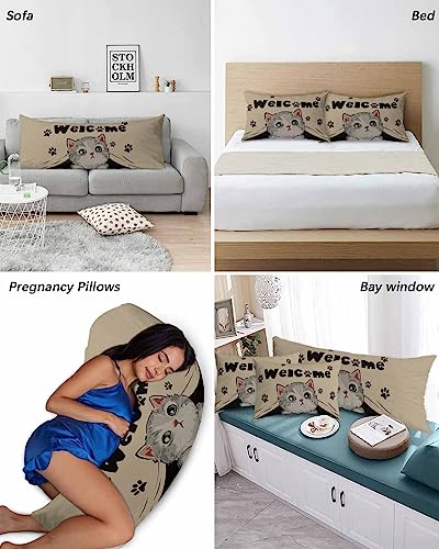 Edwiinsa Funny Cute Cat Pillow Covers Standard Size Set of 2 20x26 Bed Pillow, Black Paws Rustic Retro Beige Plush Soft Comfort for Hair/Skin Cooling Pillowcases with Envelop Closure