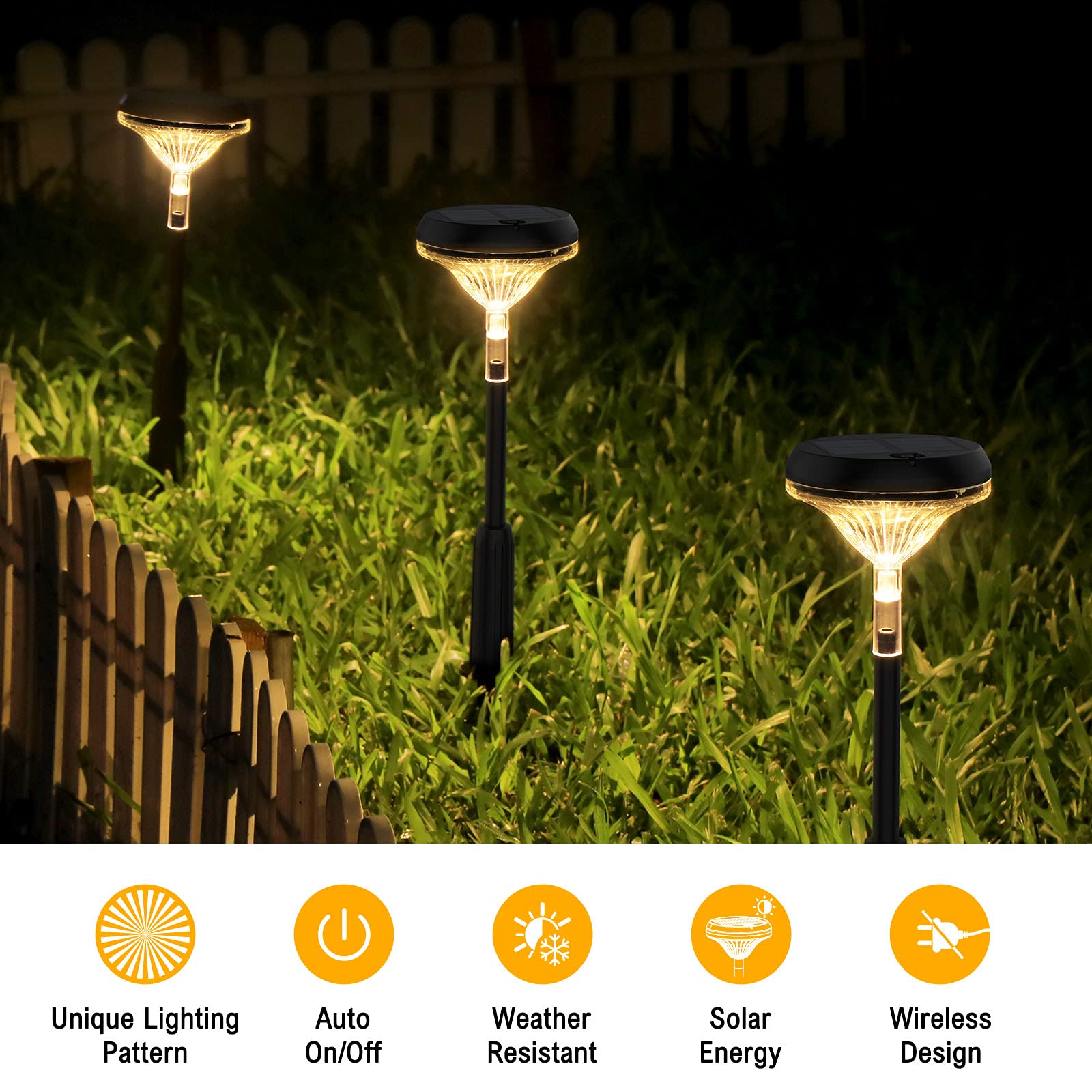 Whousewe Solar Pathway Lights Outdoor 6Pack, Solar Lights Outdoor Decorative 3 Light Modes Waterproof Bright LED Garden Lights, Auto On/Off Solar Landscape Lights for Pathway Yard Walkway Patio,Black