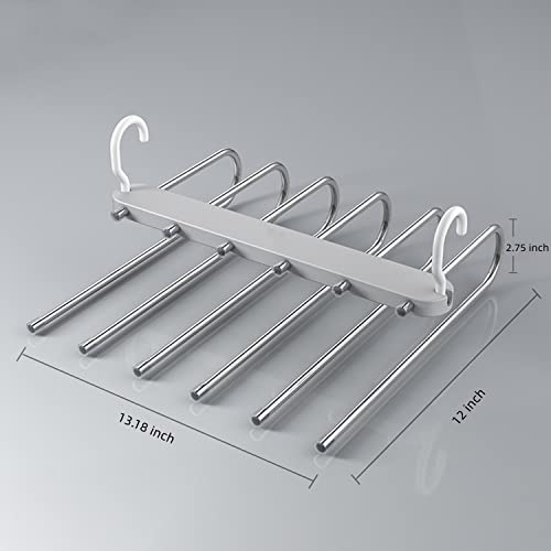 Pants Hangers Space Saving | Lerkumey Non-Slip Clothes Hangers | Multifunctional Clothes Pants Hangers Closet Storage Organizer | 6 Layered Pants Rack Organizer for Scarf Jeans Trousers(Grey)