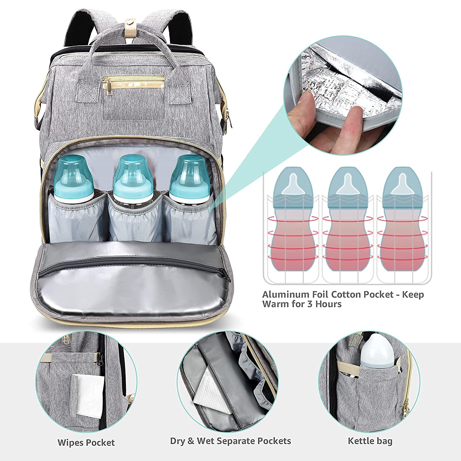 DERSTUEWE Diaper Bag Backpack,Baby Diaper Bags, Multifunctional diaper backpack Large Capacity (Charcoal Grey)