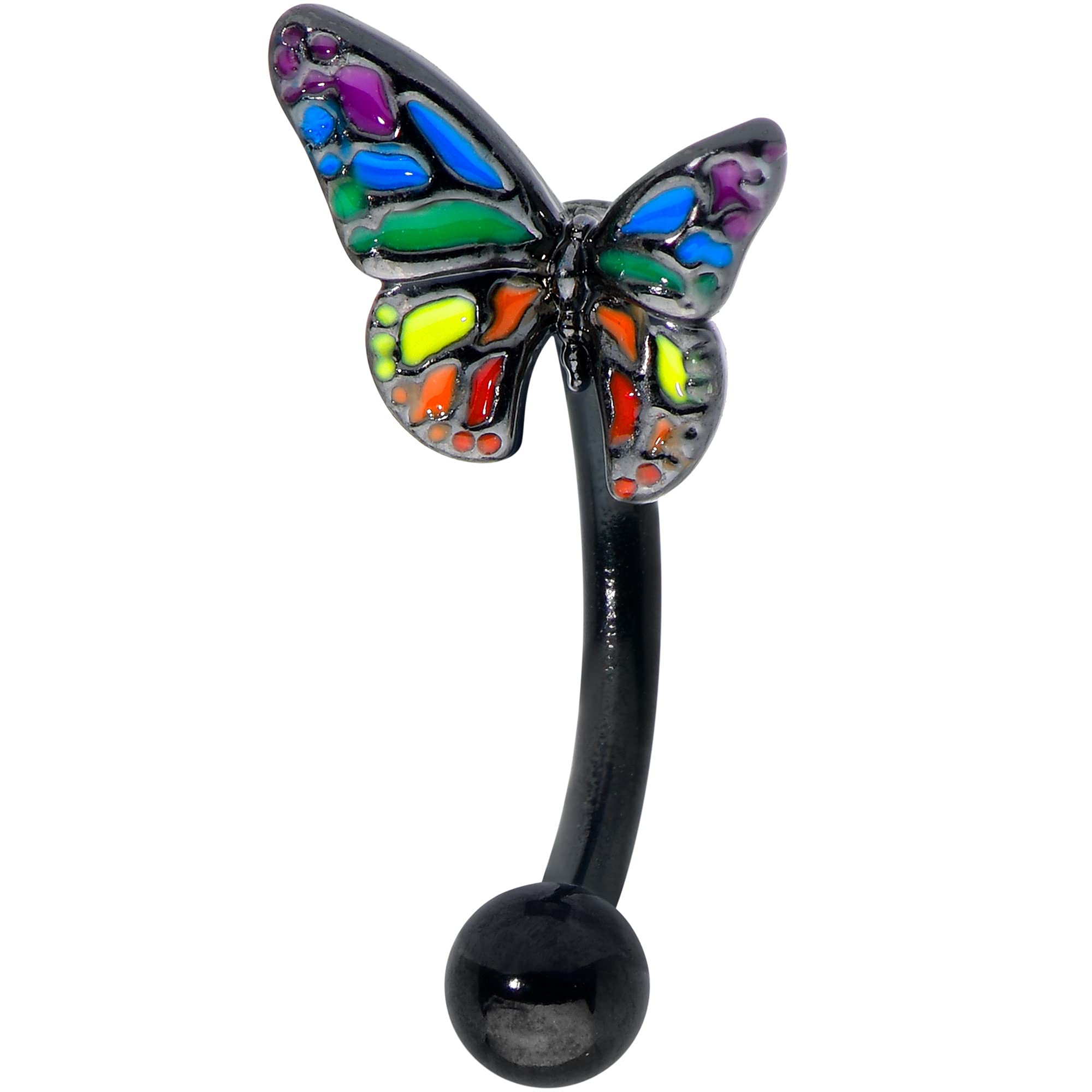 Body Candy Womens 14G Black PVD Steel Eyebrow Piercing Rainbow Pride Butterfly Eyebrow