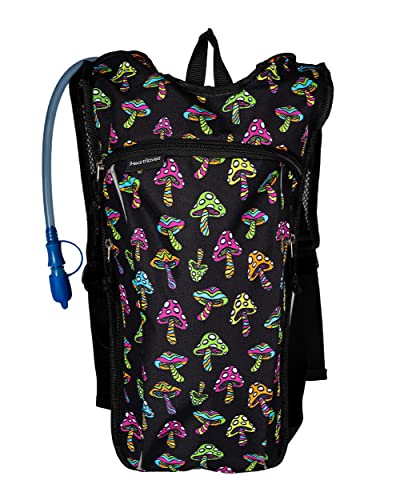 iHeartRaves Space Spores Hydration Pack Cute Holographic Rave Water Backpack Hydropack 2 L - Raves, Music Festivals, Hiking, Running, Outdoor Activities, Exercise, Biking (Black, OneSize)