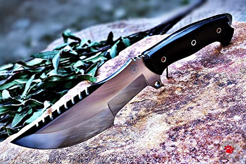 BIGCAT ROAR Handmade Damascus Tracker Knife - Bushcraft Fixed Blade Hunting Knife with Sheath and Walnut Wood Handle - 10″ EDC Outdoor Knife - Viper Hunter