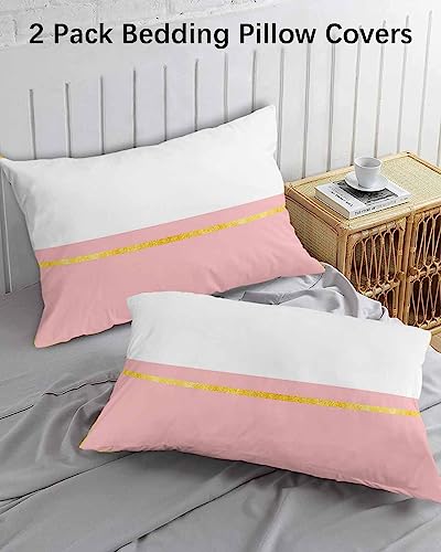 Edwiinsa Pink White Pillow Covers King Standard Set of 2 20x36 Bed Pillow, Luxury Yellow Lace Modern Abstract Art Aesthetics Plush Soft Comfort for Hair/Skin Cooling Pillowcases with Envelop Closure