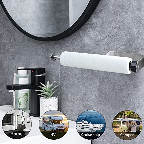 Paper Towel Holder Under Cabinet with Damping Effect, Brushed Nickel Single Hand Operable Self-Adhesive or Drilled Under Counter Paper Towel Holder Wall Mount for Kitchen Bathroom - Silver