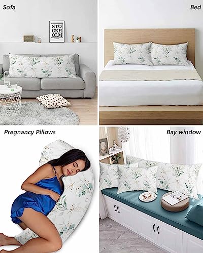 Edwiinsa Tropical Leaves Pillow Covers King Standard Set of 2 20x36 Bed Pillow, Summer Teal Leaf Spring Floral Rustic Plush Soft Comfort for Hair/Skin Cooling Pillowcases with Envelop Closure